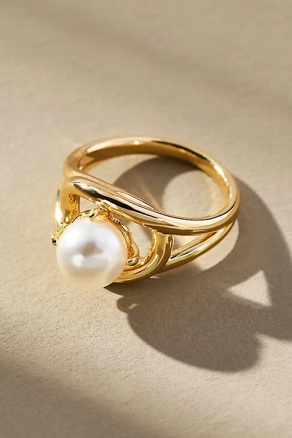 Anthropologie Large Stone Cocktail Ring - Pearl