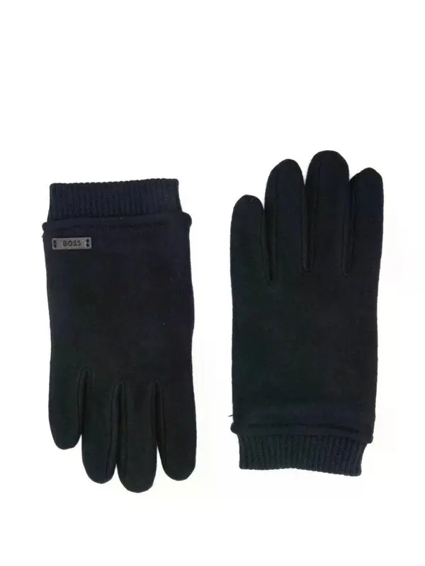 BOSS Ribbed Gloves With Logo Plaque - Blue