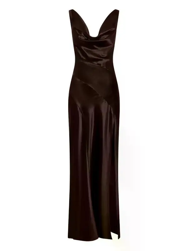 NICHOLAS Alfina Cowl-neck Slit Maxi Dress - Brown