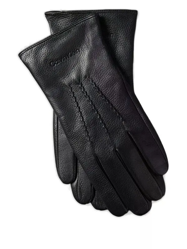 Calvin Klein Touchscreen Leather Gloves - Black
