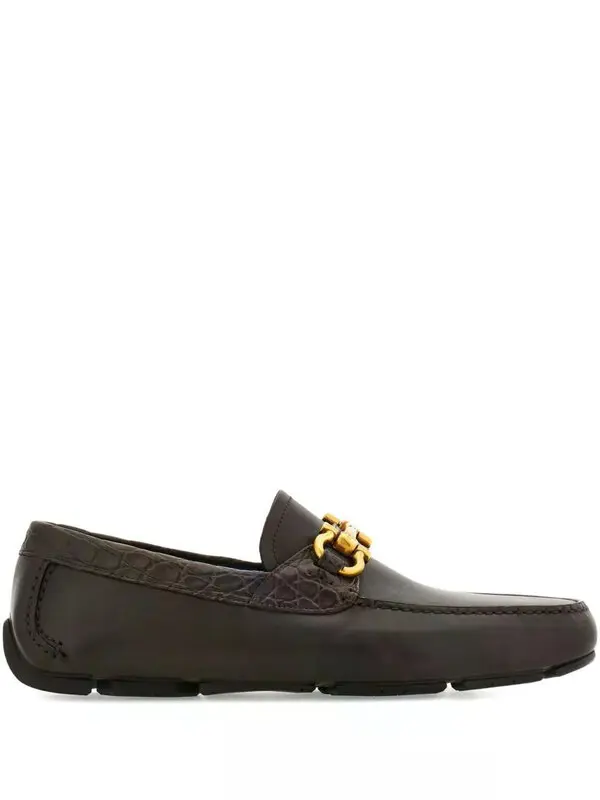 FERRAGAMO Gancini Buckle Loafers - Brown
