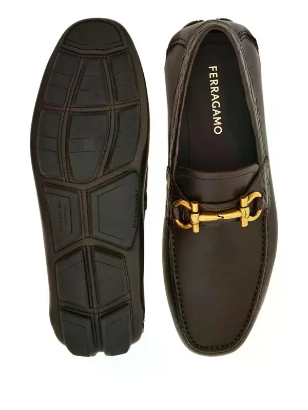 FERRAGAMO Gancini Buckle Loafers - Brown