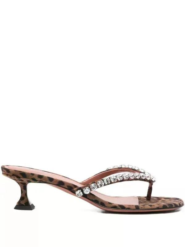 Amina Muaddi 45mm Leopard Crystal Sandals - Brown