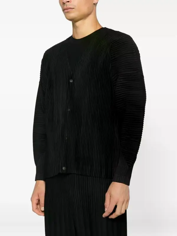Issey Miyake Buttoned Plissé Cardigan - Black