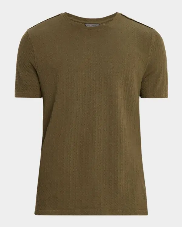 John Varvatos Brasse Textured Stretch Cotton Crewneck T-shirt - Dark Olive