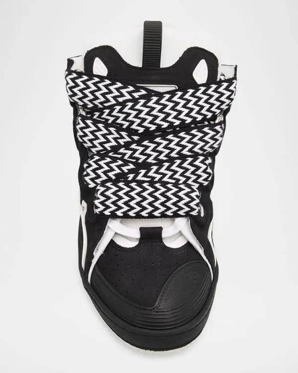 LANVIN Curb Leather Sneakers - Blackwhit