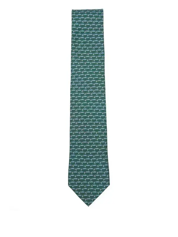 FERRAGAMO Racing Print Silk Neck Tie - Blue