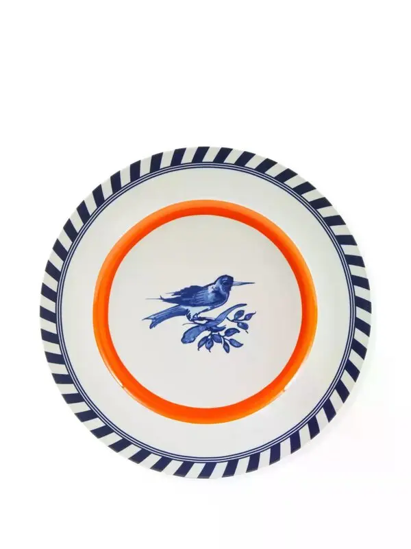 POLSPOTTEN Striped Bird-motif Plates