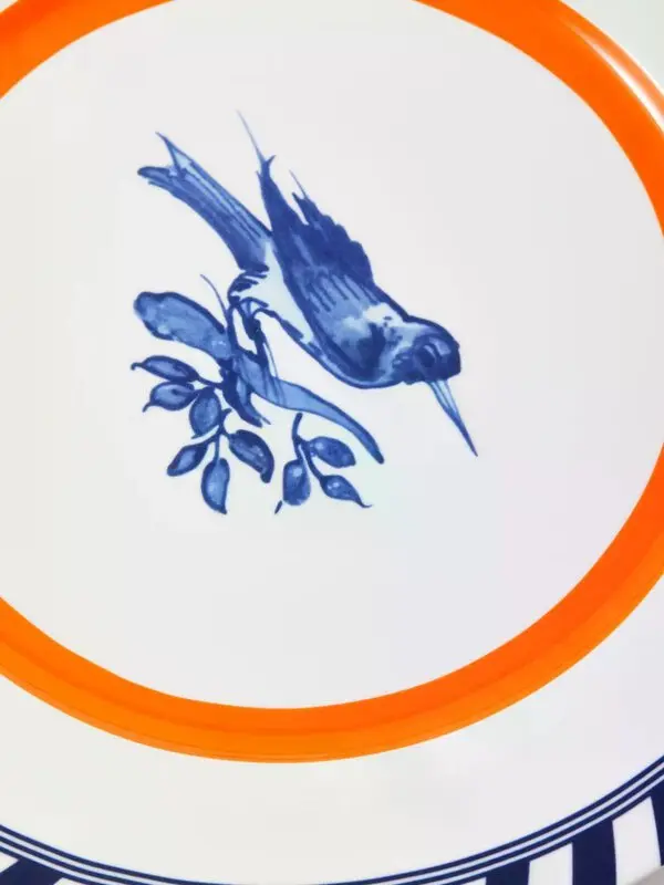 POLSPOTTEN Striped Bird-motif Plates