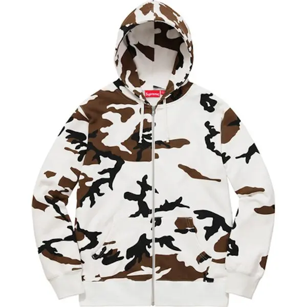 Supreme Rib Logo Zip Up Hoodie - Brown Camo