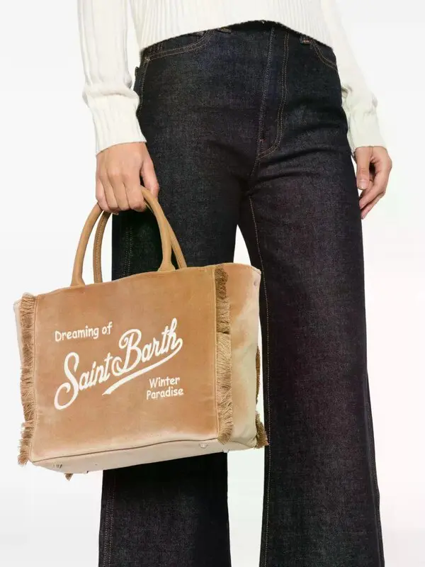 MC2 SAINT BARTH Velvet Satchel With Fringe - Brown