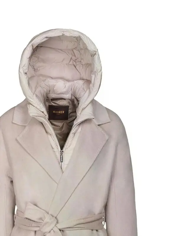 MOORER Olivie Hooded Belted Coat - Neutrals