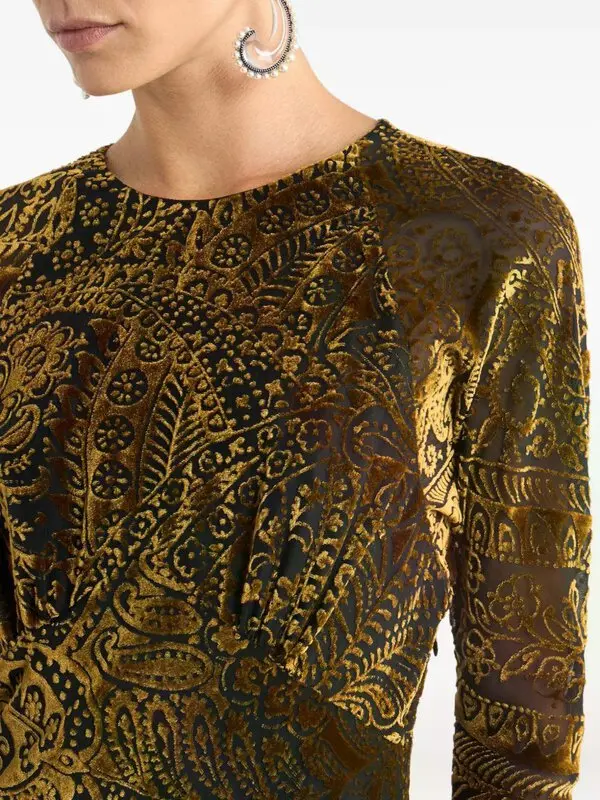 Etro Long Burnout Velvet Dress With Floral Paisley Motif