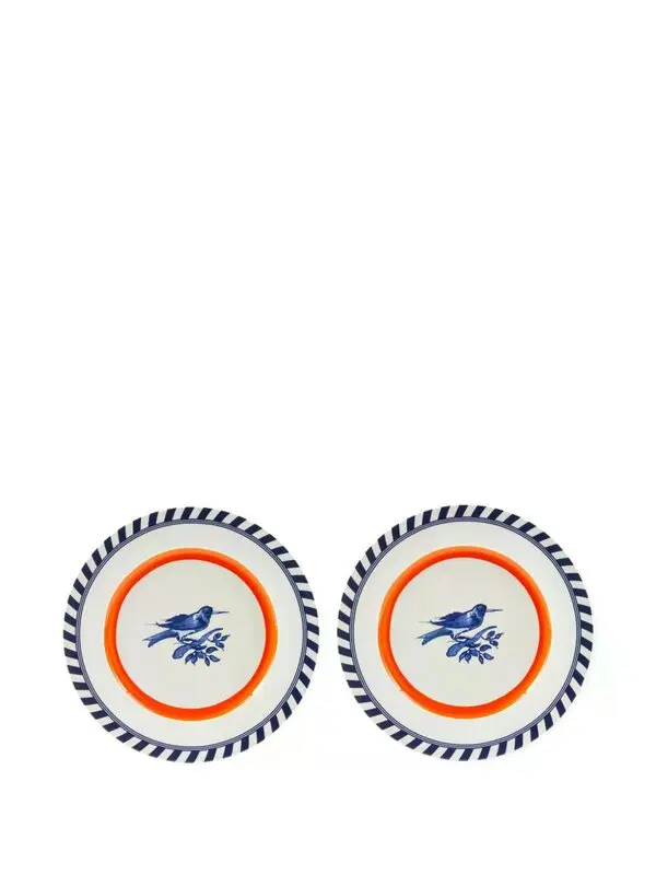 POLSPOTTEN Striped Bird-motif Plates - Orange
