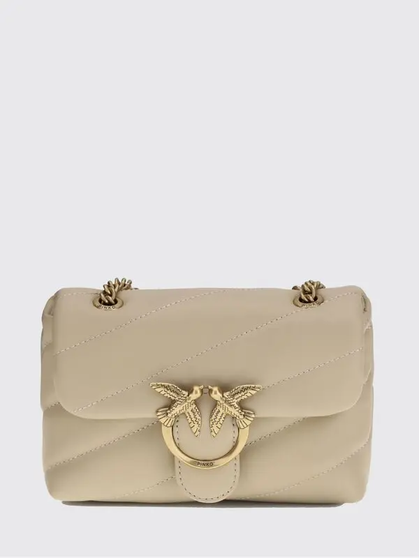Pinko Quilted Leather Mini Bag With Bird Clasp - Beige