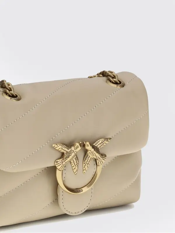 Pinko Quilted Leather Mini Bag With Bird Clasp - Beige