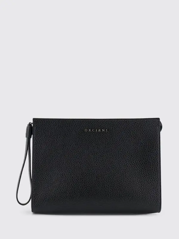Orciani Grained Calfskin Pouch With Wrist Strap - Black