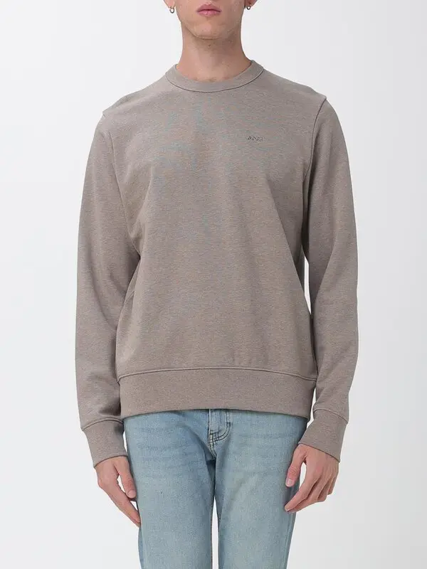 BOSS Embroidered Logo Cotton Crewneck Sweatshirt - Beige