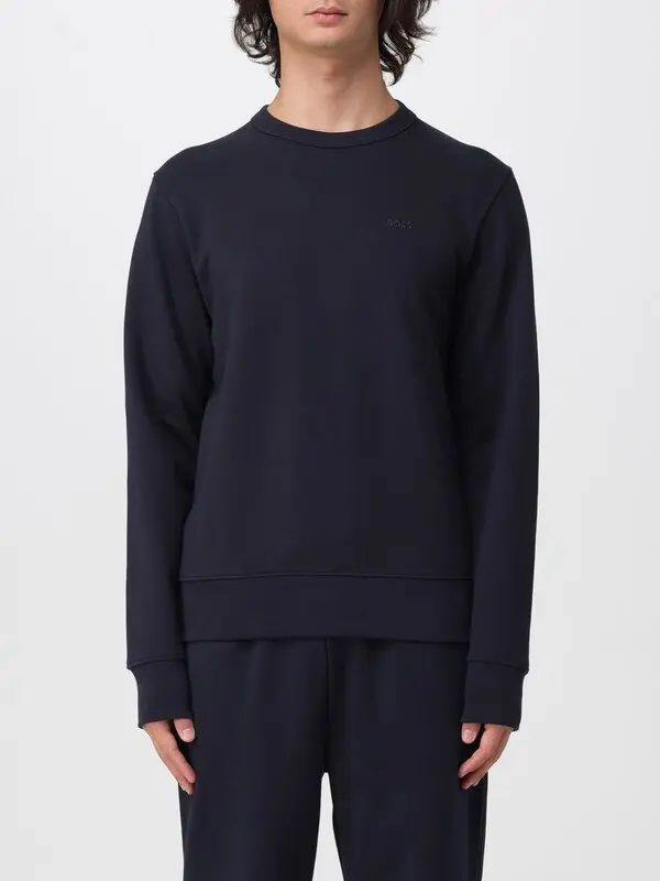 BOSS Embroidered Logo Cotton Crewneck Sweatshirt - Blue