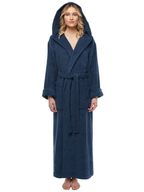 ARUS Gots Certified Oganic Cotton Long Hooded Robe - Navy