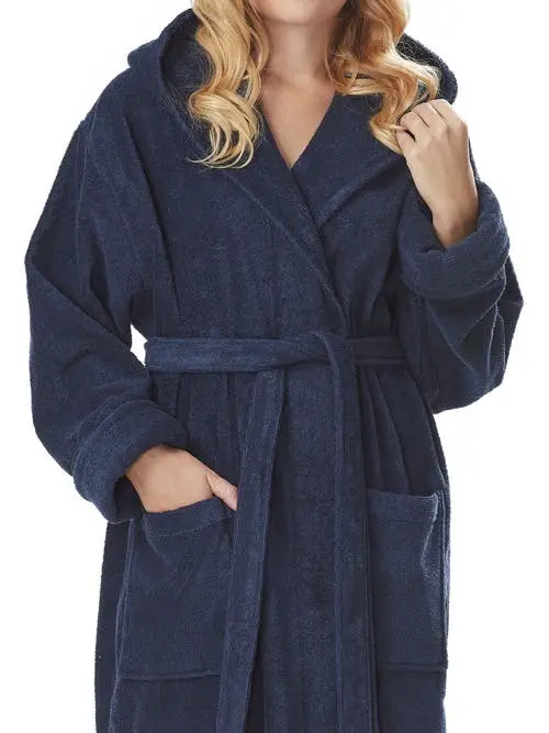 ARUS Gots Certified Oganic Cotton Long Hooded Robe - Navy