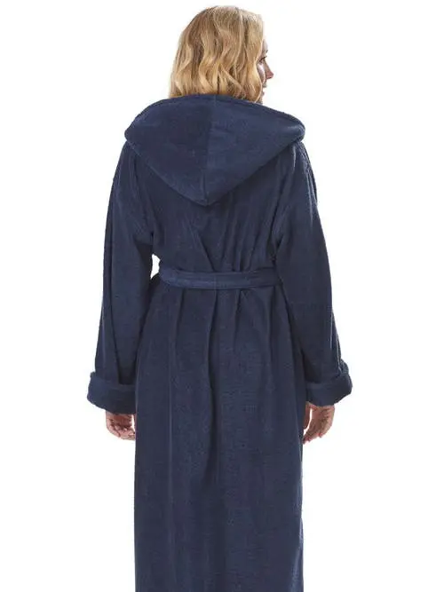ARUS Gots Certified Oganic Cotton Long Hooded Robe - Navy