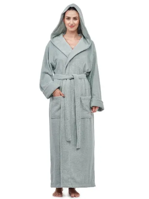 ARUS Gots Certified Oganic Cotton Long Hooded Robe - Seafoam