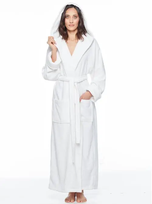ARUS Gots Certified Oganic Cotton Long Hooded Robe - White