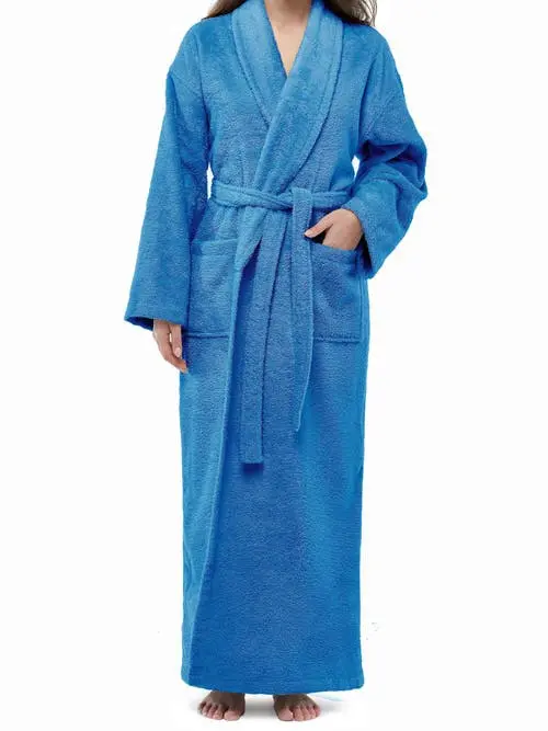 ARUS Classic Shawl Collar Ankle Length Terry Bathrobe - Azul