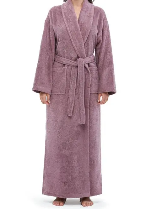 ARUS Classic Shawl Collar Ankle Length Terry Bathrobe - Grape