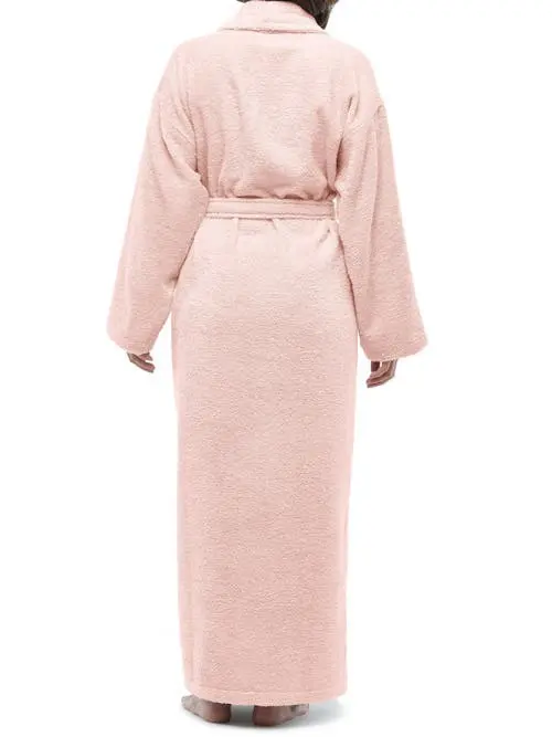 ARUS Classic Shawl Collar Ankle Length Terry Bathrobe - Pink