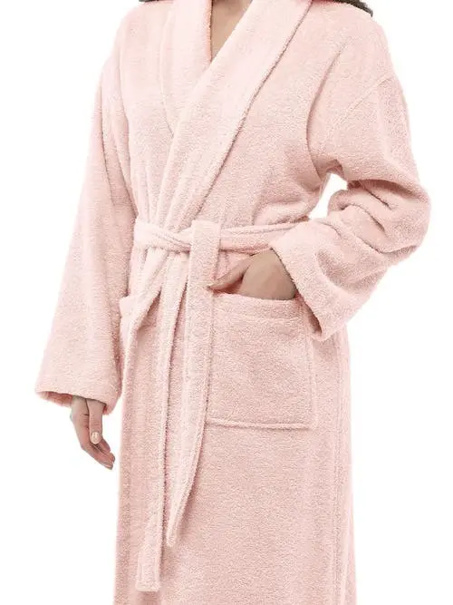 ARUS Classic Shawl Collar Ankle Length Terry Bathrobe - Pink