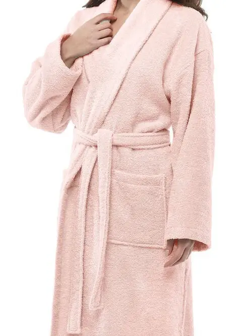 ARUS Classic Shawl Collar Ankle Length Terry Bathrobe - Pink