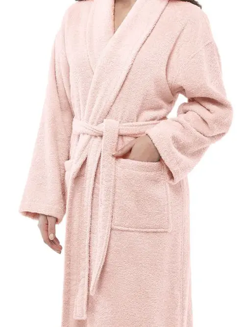 ARUS Classic Shawl Collar Ankle Length Terry Bathrobe - Pink
