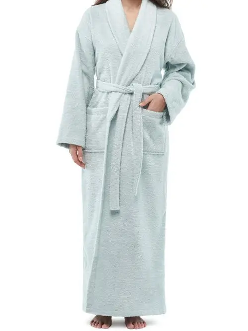 ARUS Classic Shawl Collar Ankle Length Terry Bathrobe - Seafoam