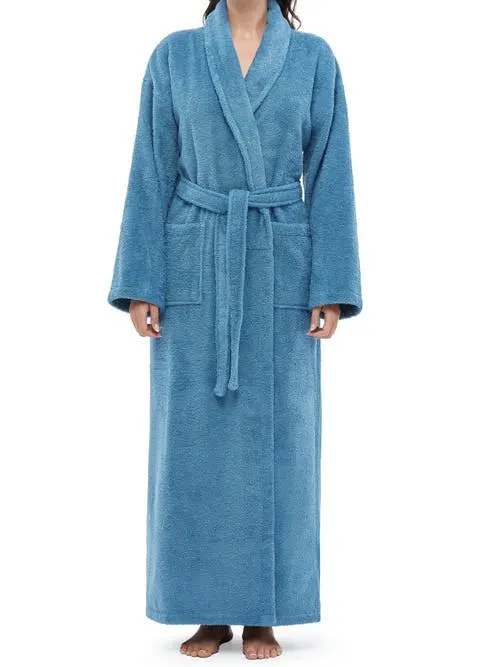 ARUS Classic Shawl Collar Ankle Length Terry Bathrobe - Steel Blue
