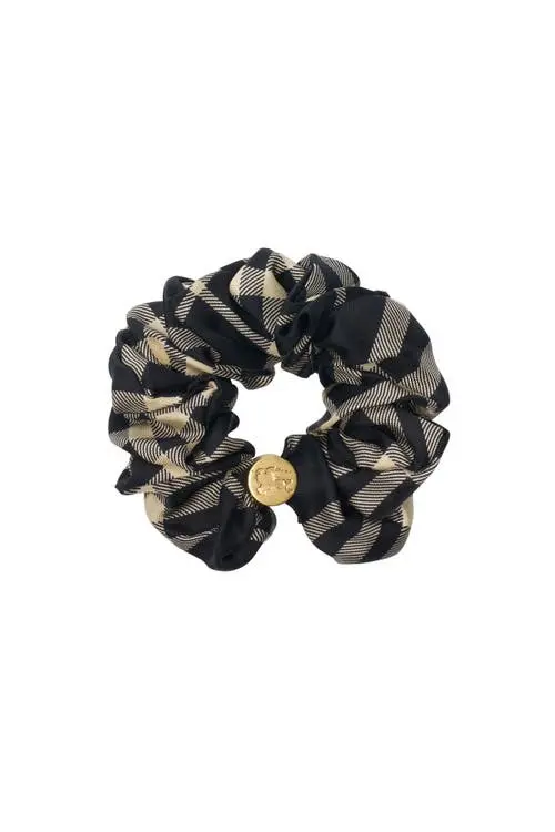 Burberry Check Silk Scrunchie - Black/calico Beige