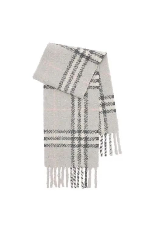 Burberry Check Alpaca Wool Blend Bouclé Scarf - Mitten Grey