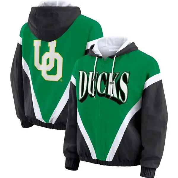 WEAR BY ERIN ANDREWS Black Oregon Ducks Colorblock Full-zip Hoodie Windbreaker Jacket - Green