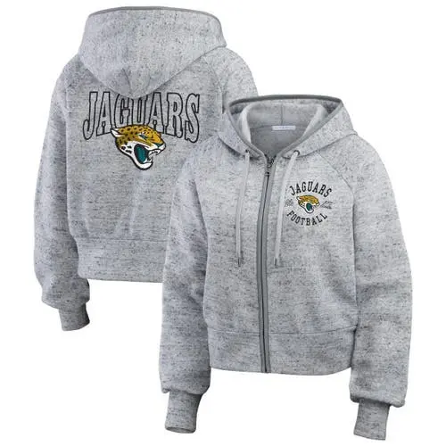 WEAR BY ERIN ANDREWS Jacksonville Jaguars Speckled Fleece Cropped Full-zip Hoodie - Heather Gray
