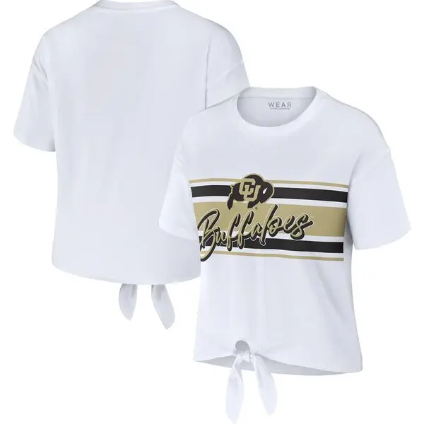 WEAR BY ERIN ANDREWS Colorado Buffaloes Striped Front Knot Cropped T-shirt - White