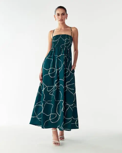 WILLA Acamar Maxi Dress - Emerald Scribble