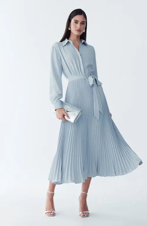 WILLA Mckenzi Midi Dress With Pleated Skirt - Sky