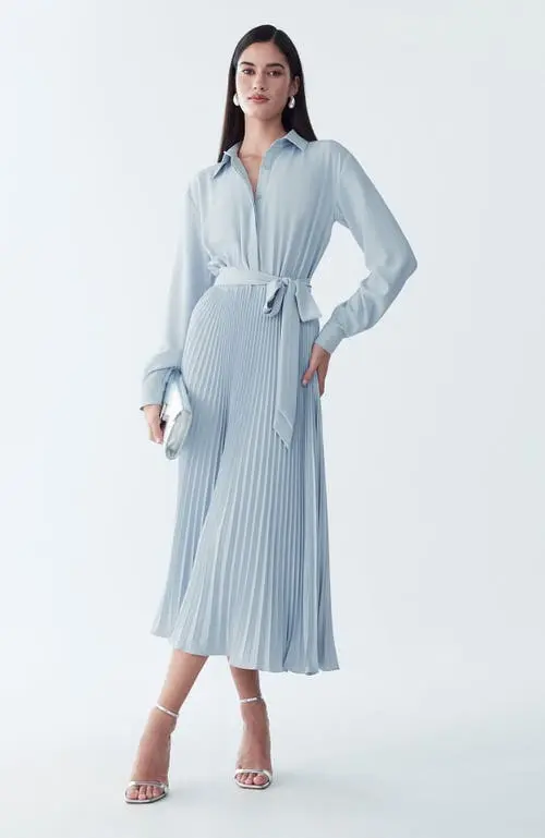 WILLA Mckenzi Midi Dress With Pleated Skirt - Sky