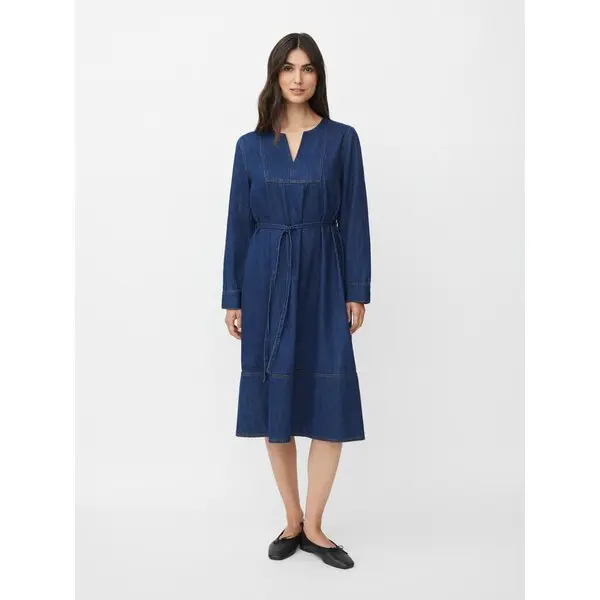 MASAI COPENHAGEN Long Sleeve V-neck Midi Denim Dress - Dark Denim