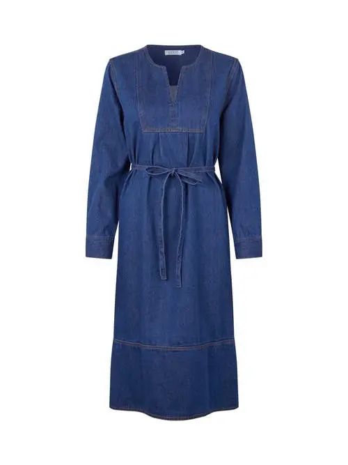 MASAI COPENHAGEN Long Sleeve V-neck Midi Denim Dress