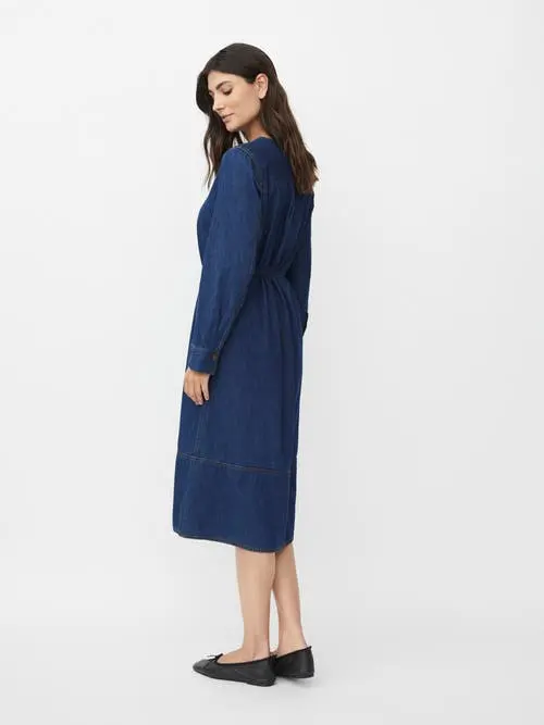 MASAI COPENHAGEN Long Sleeve V-neck Midi Denim Dress