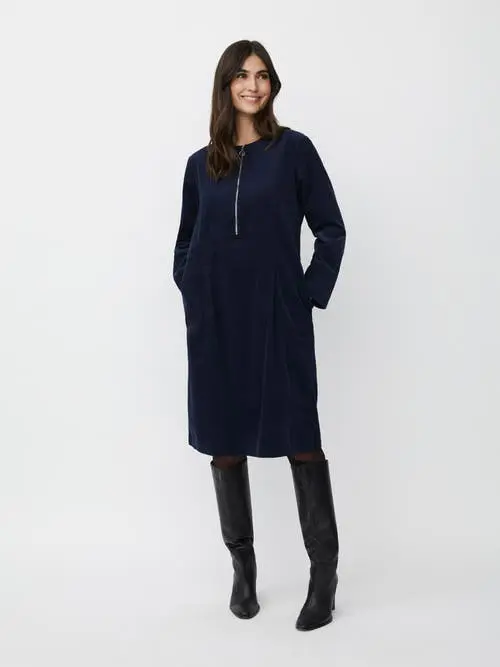 MASAI COPENHAGEN Long Sleeve Zip-up Corduroy Midi Dress