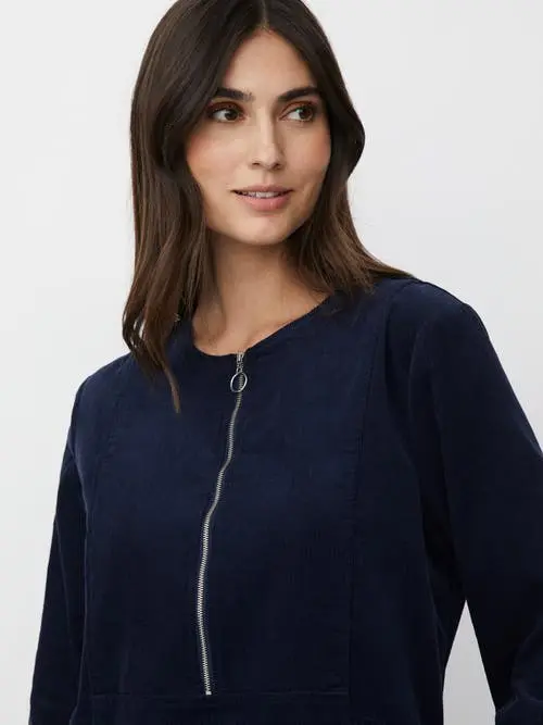 MASAI COPENHAGEN Long Sleeve Zip-up Corduroy Midi Dress