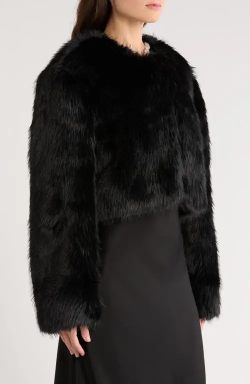 Staud Casimira Crop Faux Fur Jacket - Black